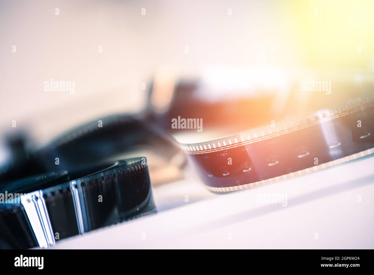 Filmstrip or film reel on a cutting table, vintage film production in ...