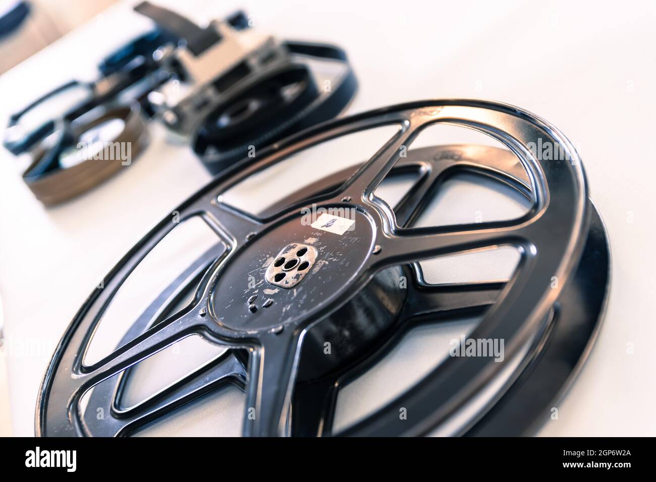 Metallic vintage cinema film reel, close up Stock Photo - Alamy