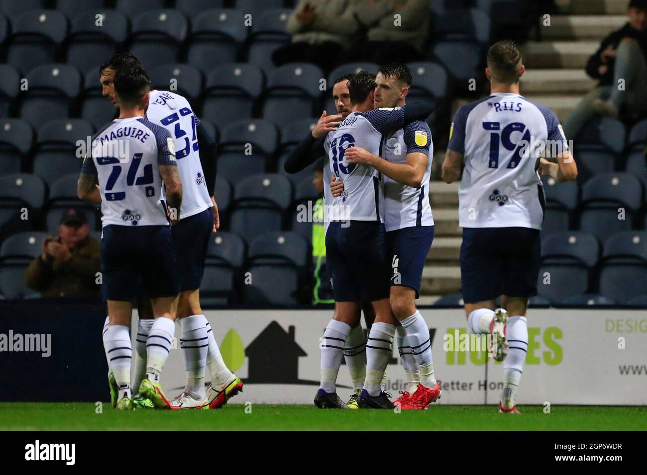 Preston players congratulate Ben Whiteman #4 of Preston North End on ...
