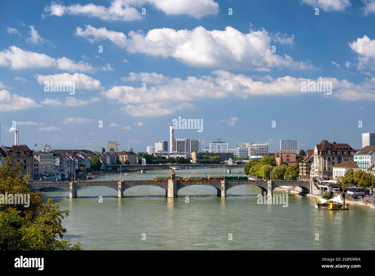 View over the Rhine and the middle bridge, Basel Switzerland Stock ...