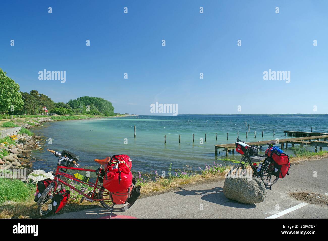 Bicycles with luggage, beach, Falster, Denmark Stock Photo - Alamy