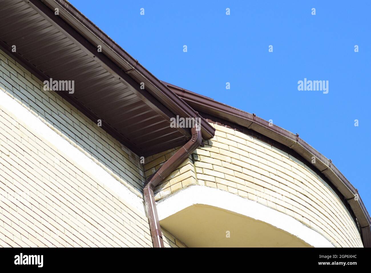 The roof of a multistory building. The roof of the metal sheets ...