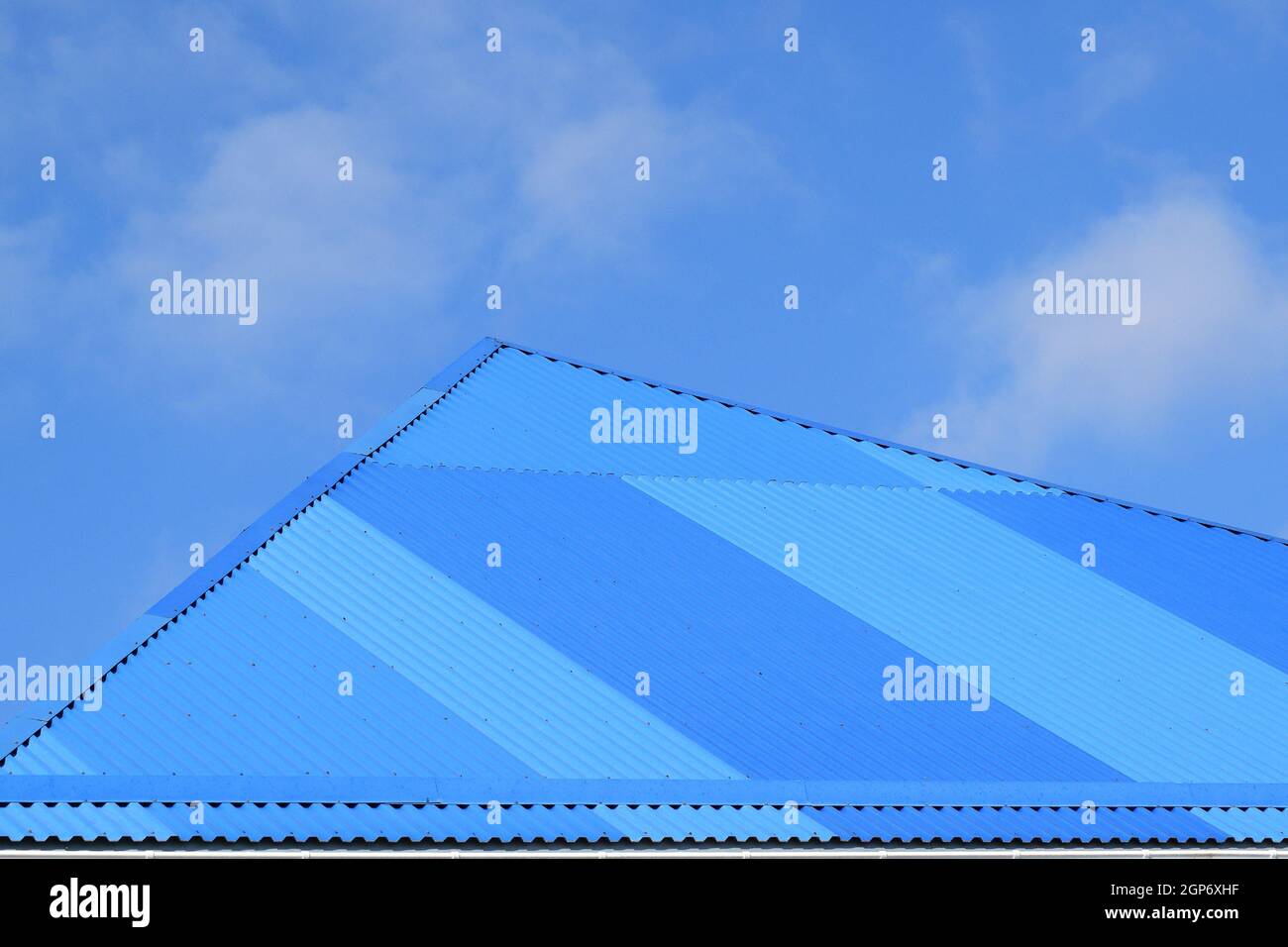 Blue roof metal sheets. Modern types of roofing materials Stock Photo ...