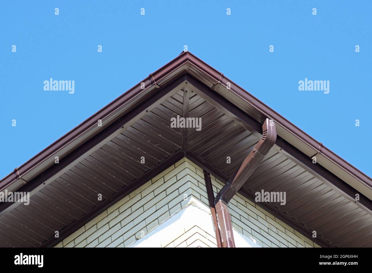 The roof of a multistory building. The roof of the metal sheets ...