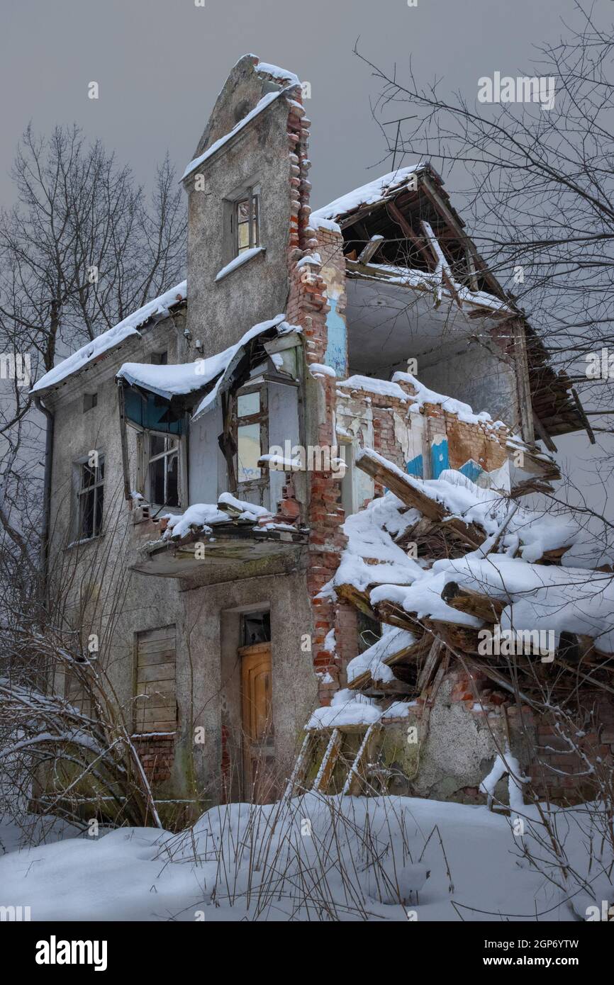 The ruins of an old, abandoned house in the Kaliningrad region of ...