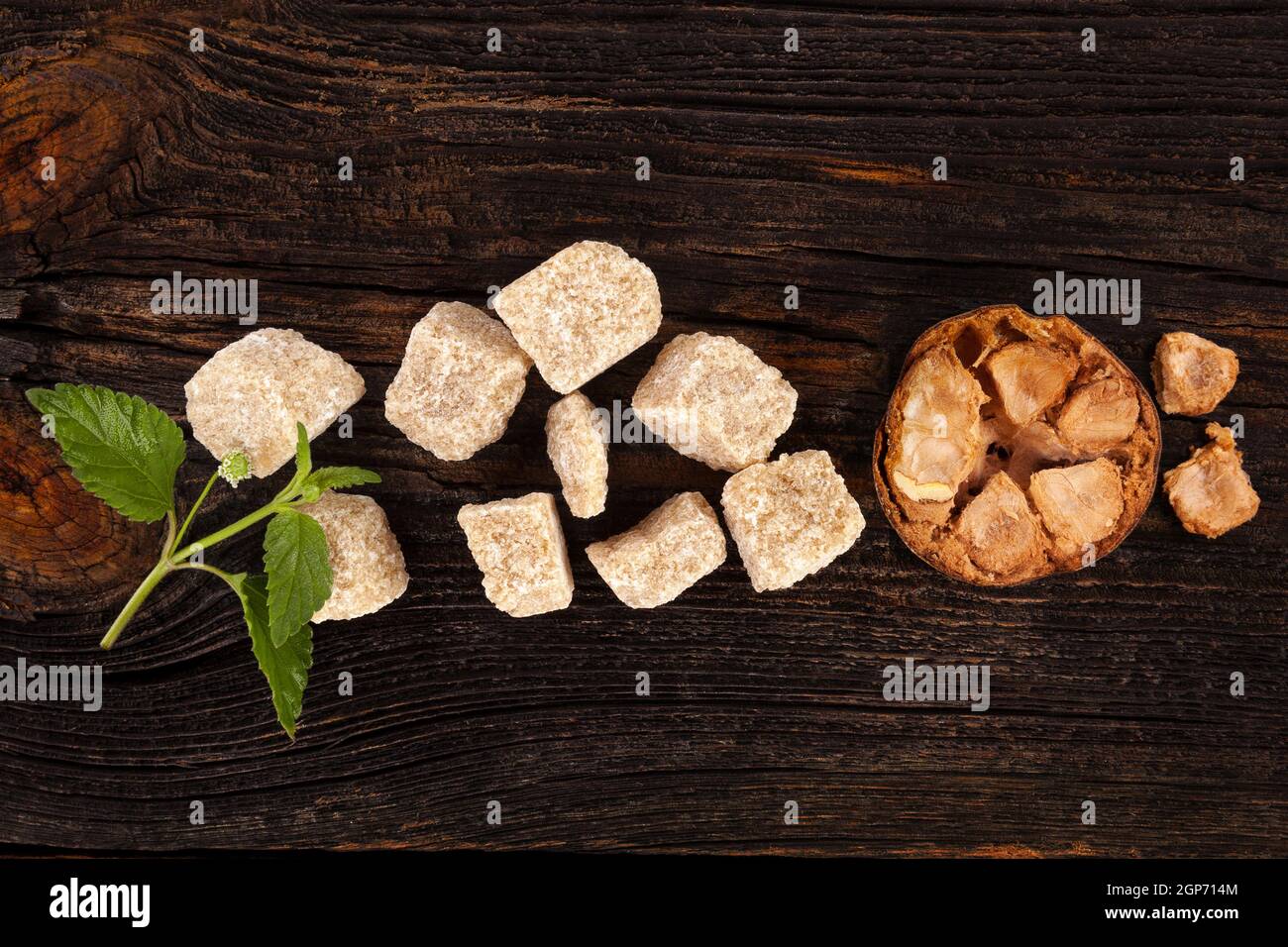 Refined Brown Cane Sugar cubes with aztec sweet herb and monk fruit on ...