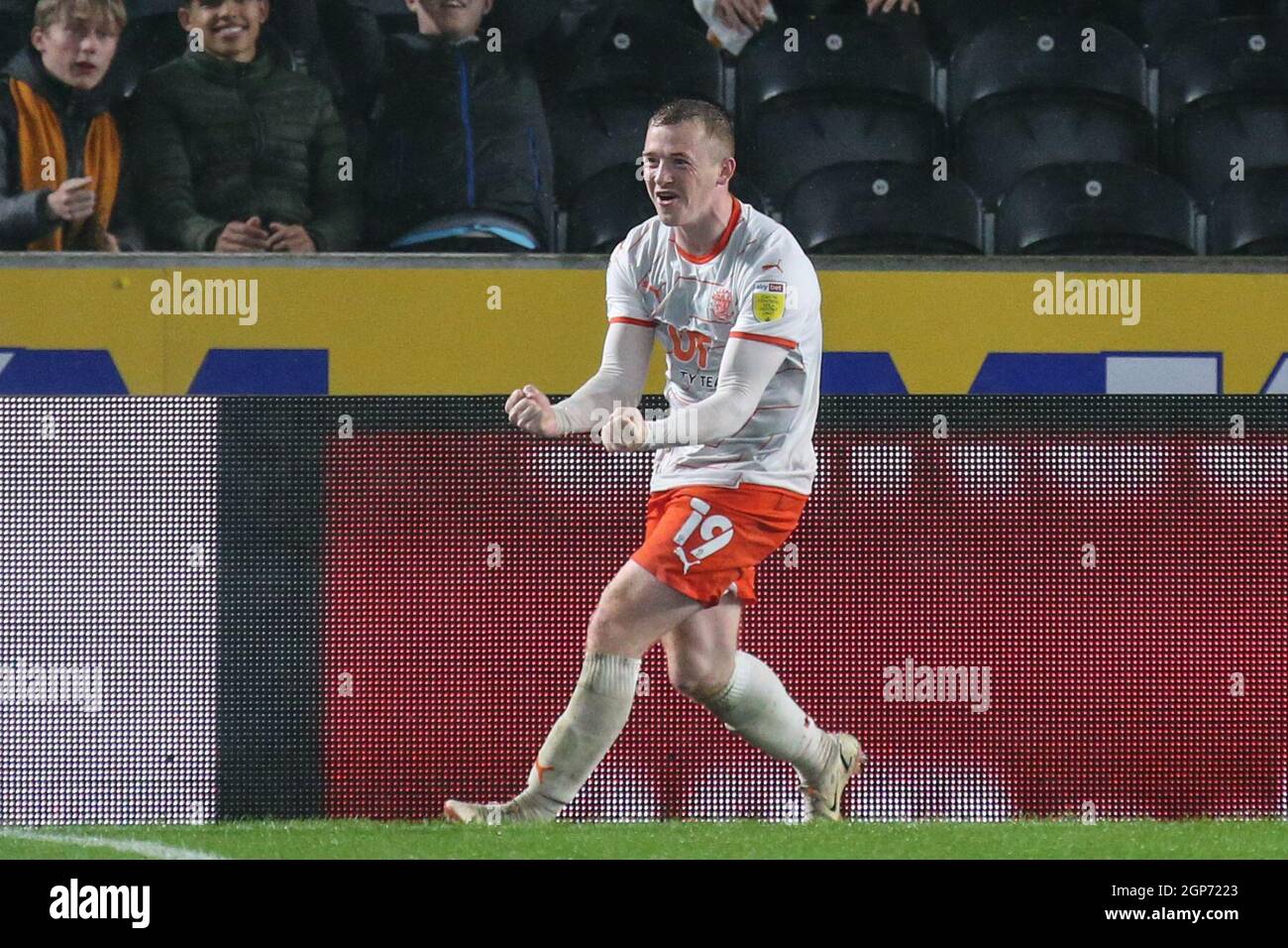 Shayne Lavery #19 of Blackpool celebrates his goal to make it 0-1 Stock ...