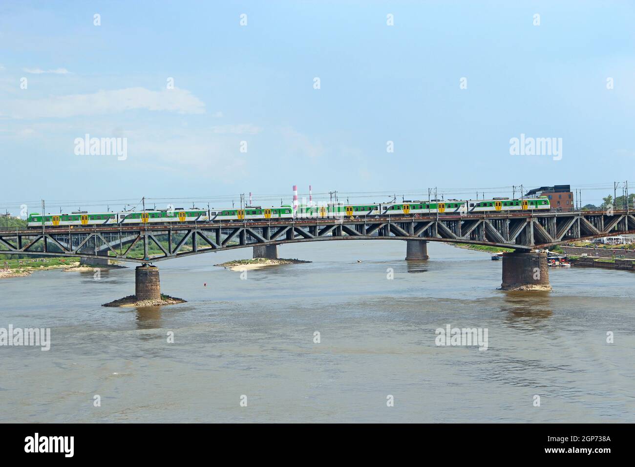 Long bridge over Wisla in Warsaw. Modern bridge over Wisla River in ...