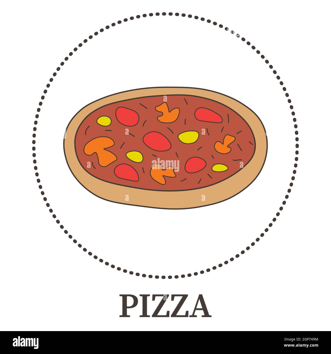 Abstract pizza with pepperoni and different types of sauces and cheese ...