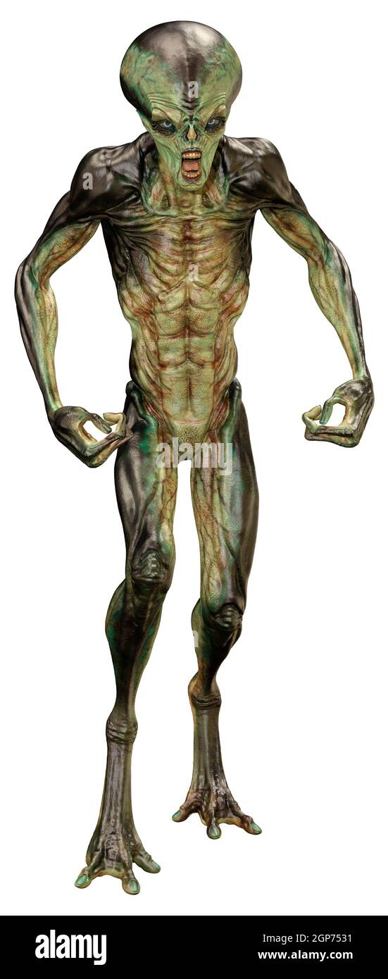 3D rendering of a green alien isolated on white background Stock Photo ...