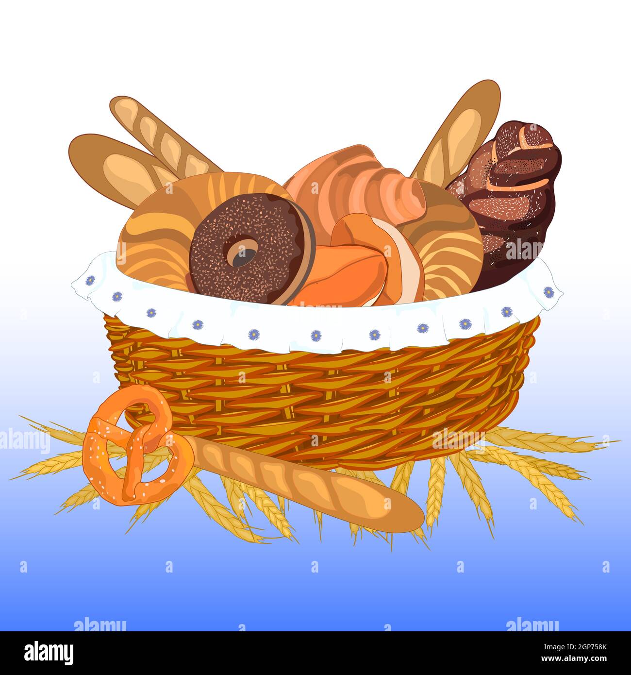 Bread is a realistic composition depicting a basket full of bread ...