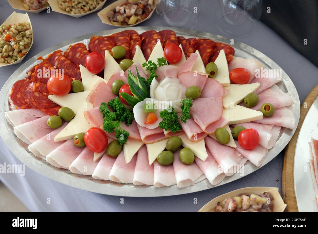 Classic Croatian starter plate with Fine Croatian ham, sliced salami ...