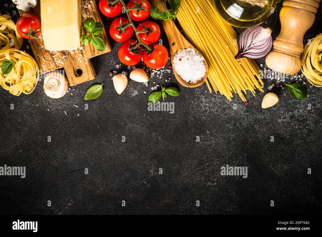 Italian food background at white bkitchen table Stock Photo - Alamy