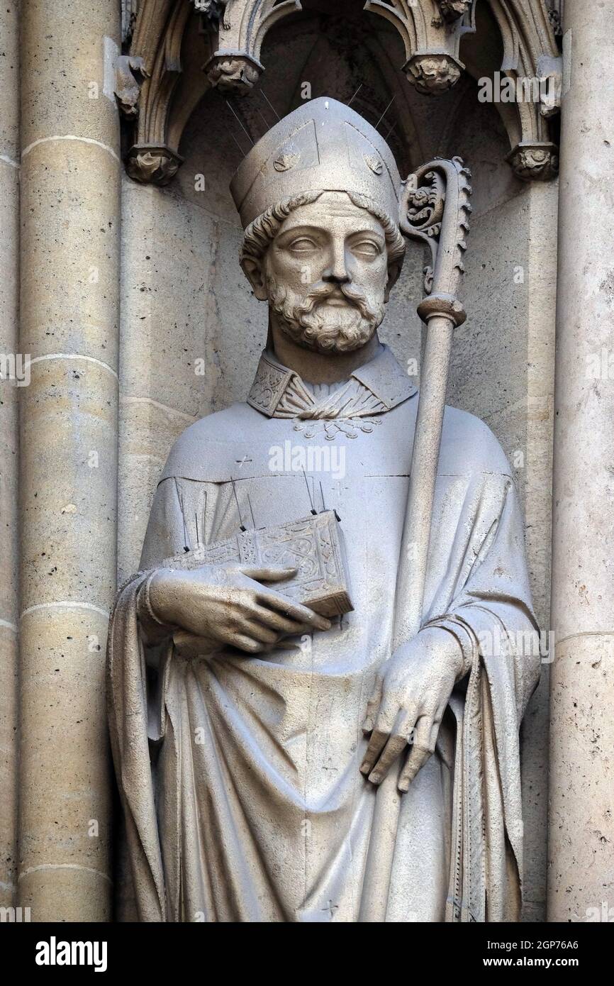 Statue of Saint on the portal of the Basilica of Saint Clotilde in ...