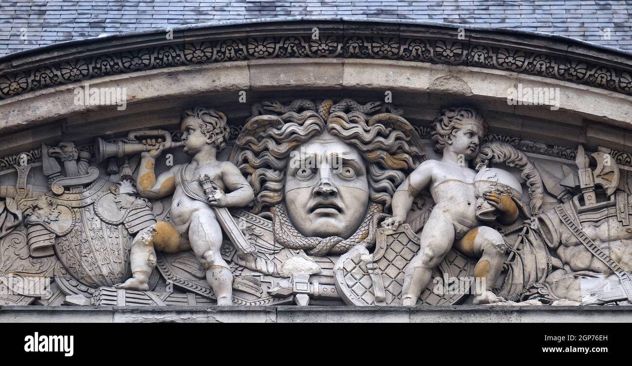 Architectural fragments of Louvre building. Louvre Museum is one of the ...