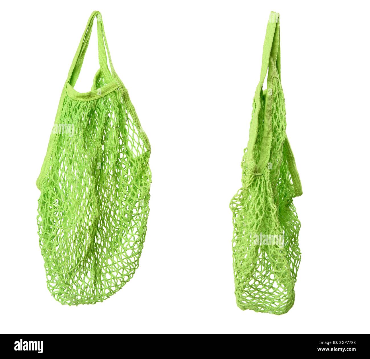 green reusable string bag woven from thread isolated on white ...