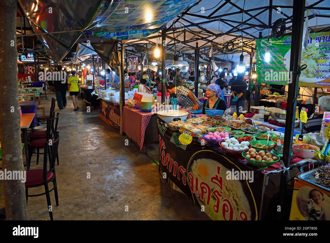 Food stand with typical dishes, Chillva Market, Phuket, Thailand Stock ...
