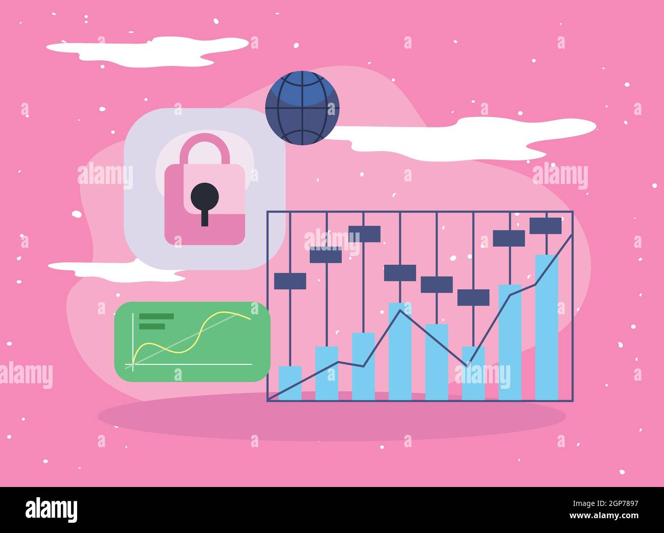 Bars chart and padlock of online financial theme Stock Vector Image ...