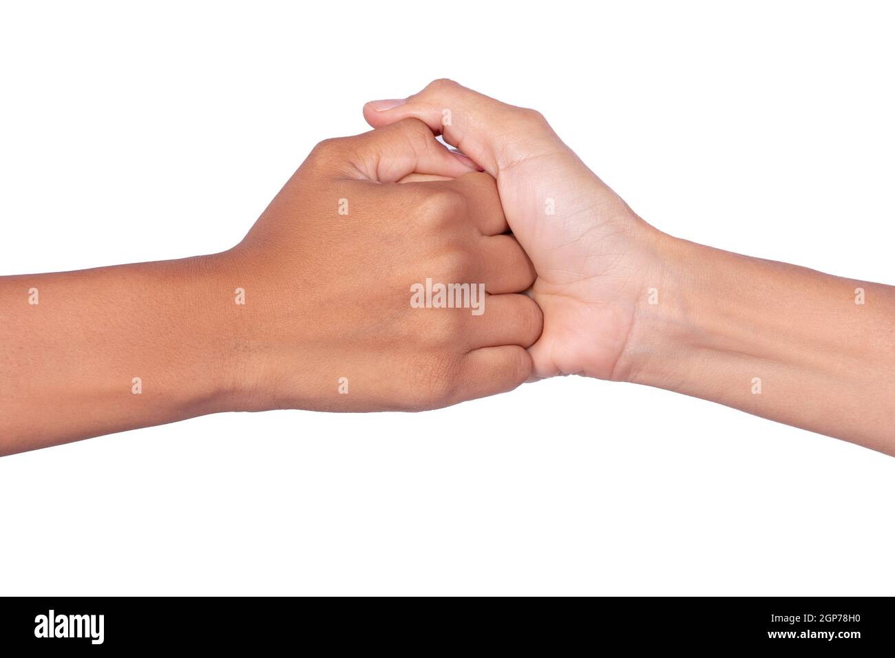 Female hands signaling, two hands linked Stock Photo - Alamy