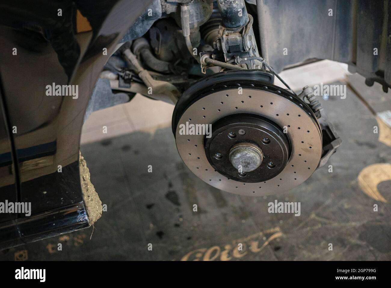 Detail of the Replacement of a car disc brake in the mechanical ...