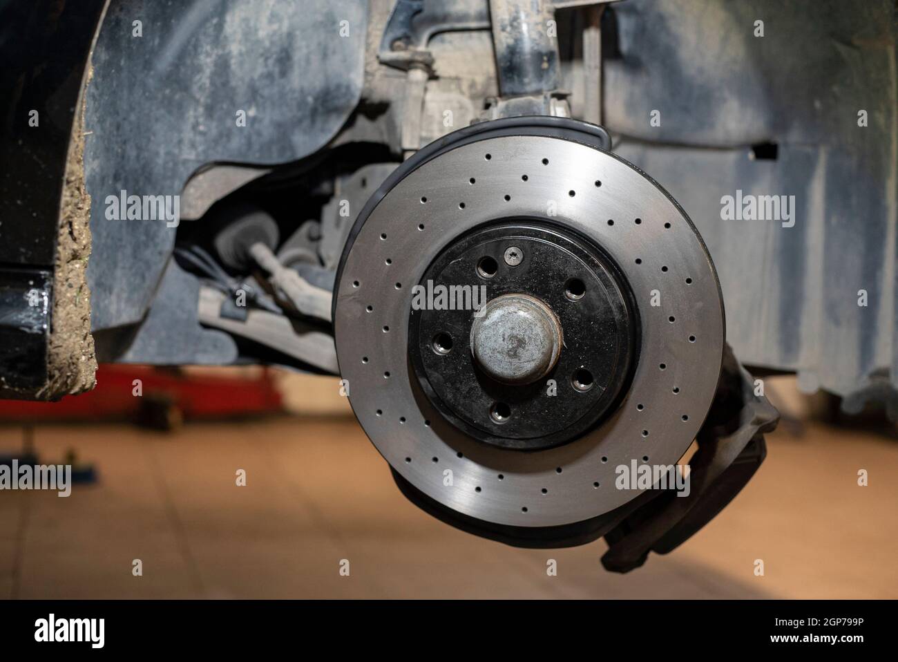 Detail of the Replacement of a car disc brake in the mechanical ...