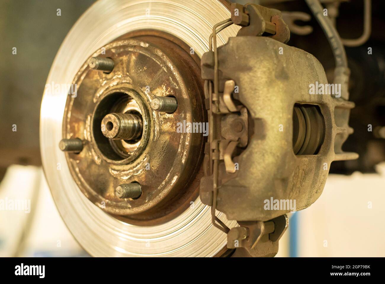 Detail of a worn disc brake ready for replacement and maintenance Stock ...