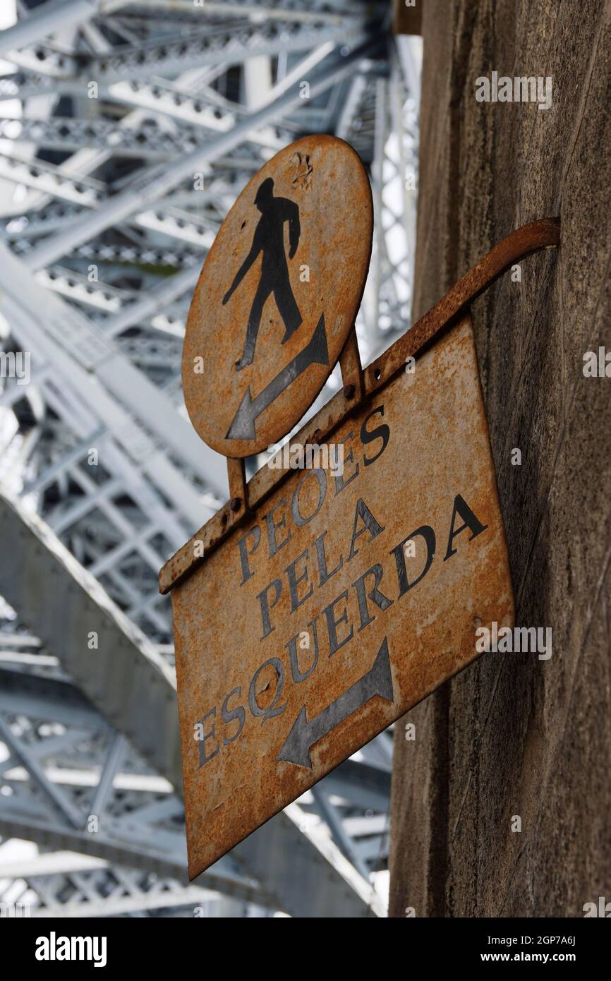 Pedestrian sign at bridge Dom Luis, Porto, Portugal Stock Photo - Alamy