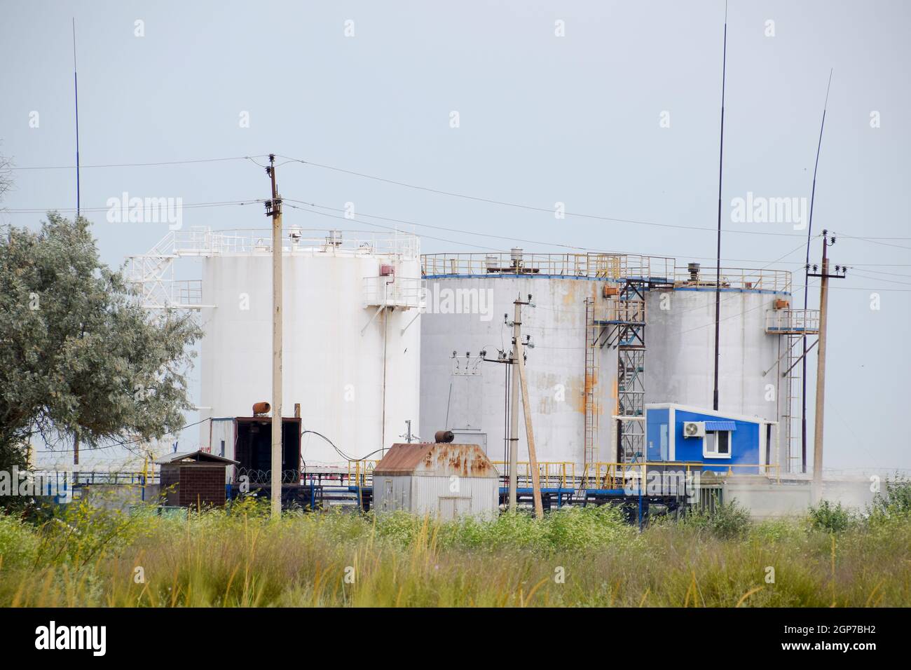 Storage tanks for petroleum products. Equipment refinery Stock Photo ...