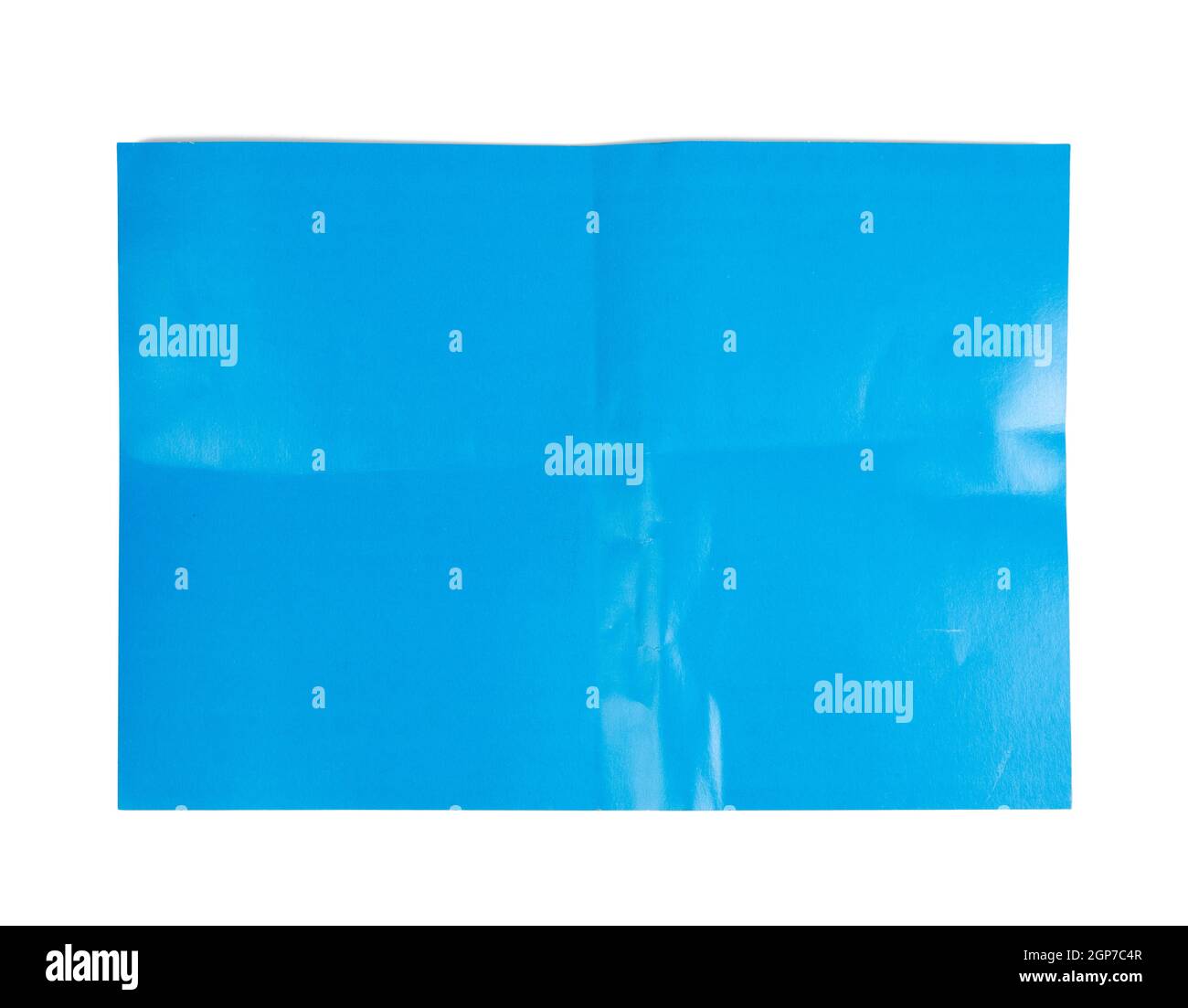 crumpled blue cardboard sheet of paper isolated on white background ...