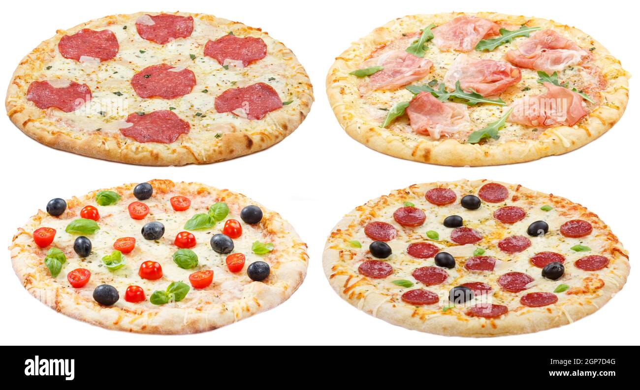 Pizza pizzas collection collage isolated on a white background Stock ...