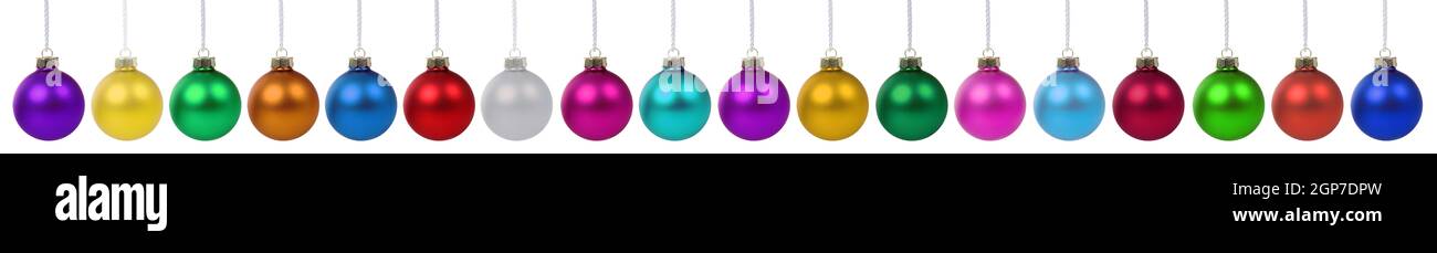 Christmas balls baubles banner advent decoration in a row isolated on a ...