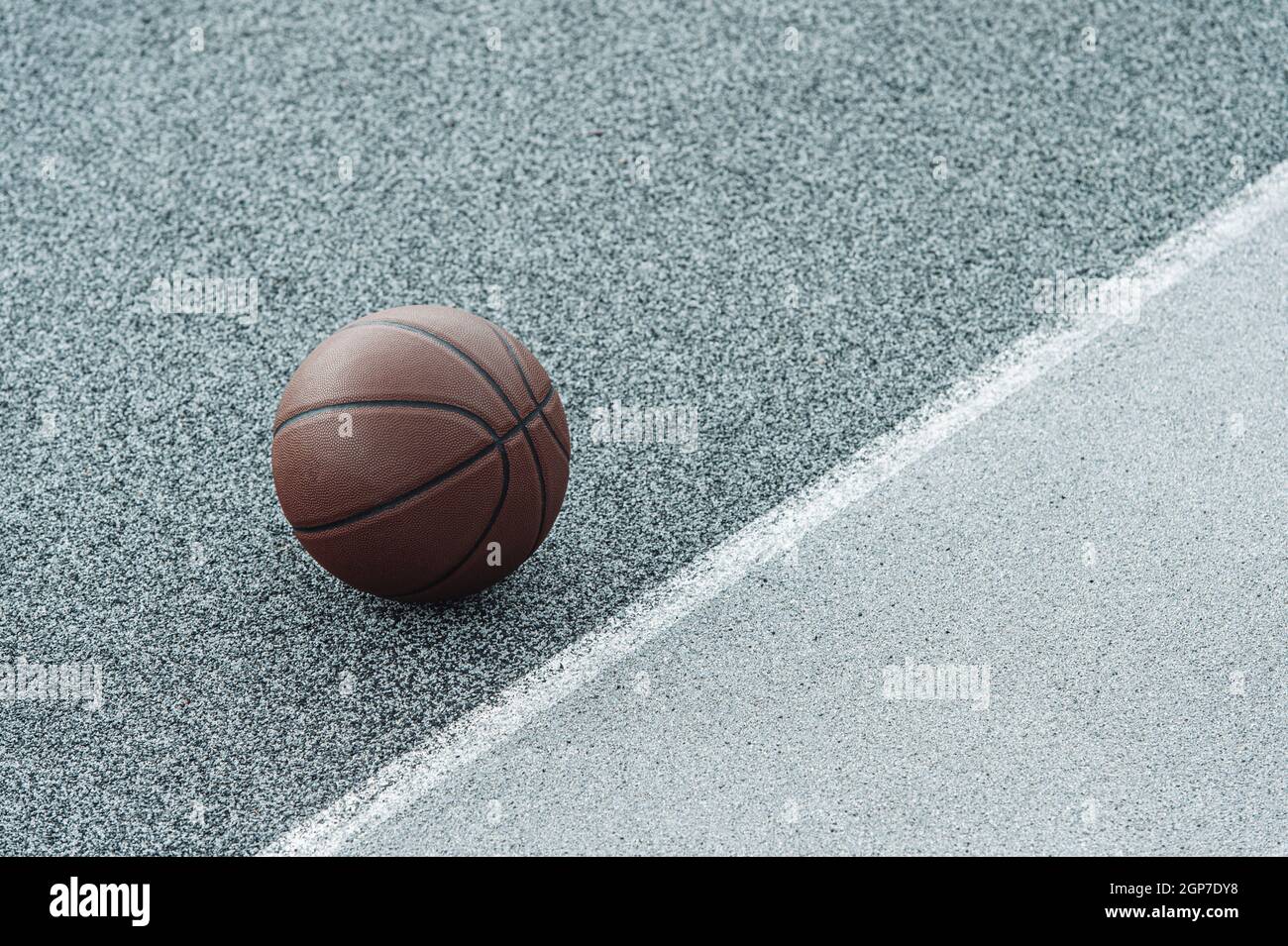 New basketball ball on new urban court. Horizontal sport poster ...