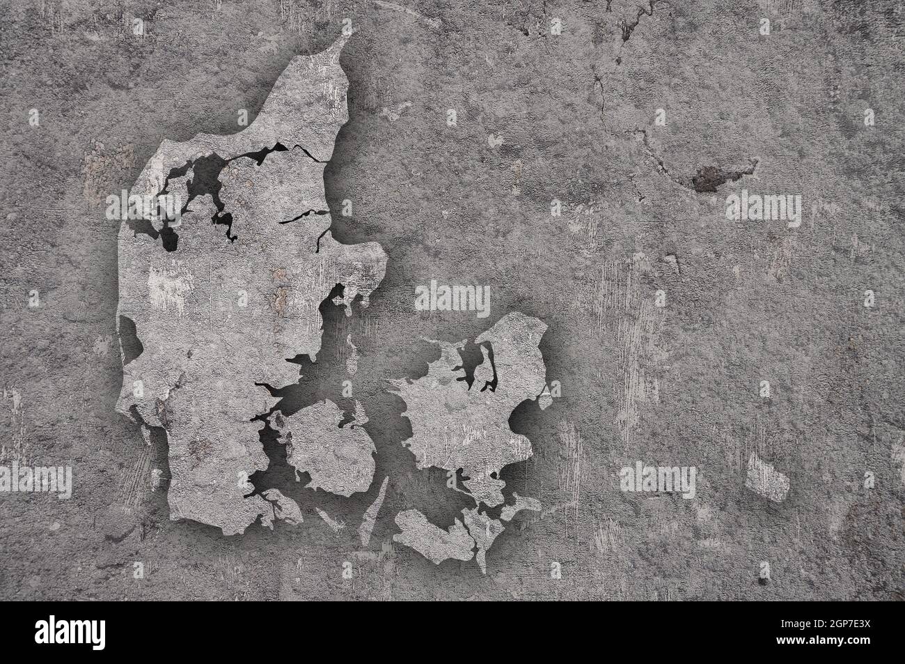 Map of Denmark on weathered concrete Stock Photo - Alamy