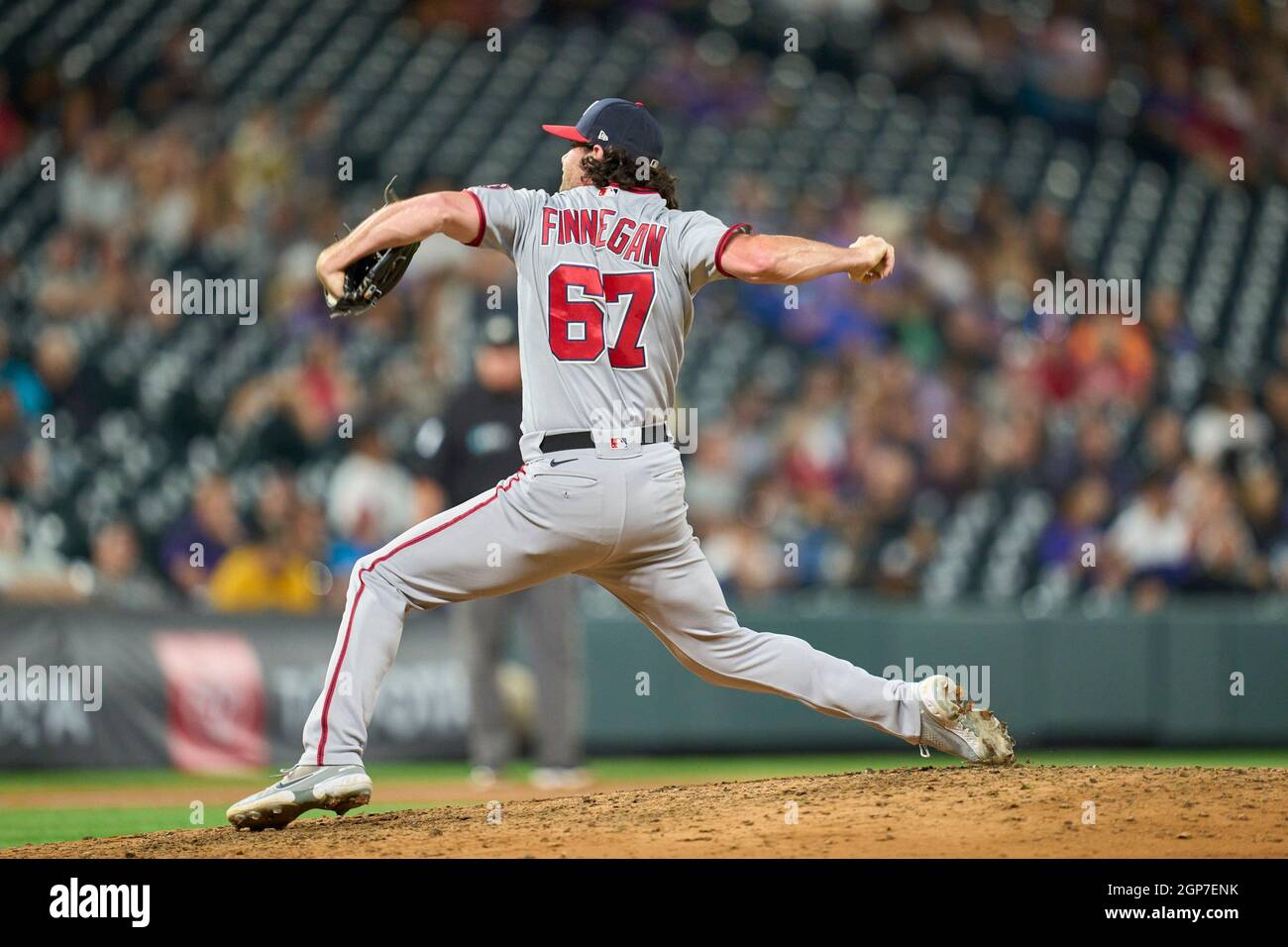 Denver CO, USA. 26th Sep, 2021. Washington pitcher Kyle Finnegan (67 ...