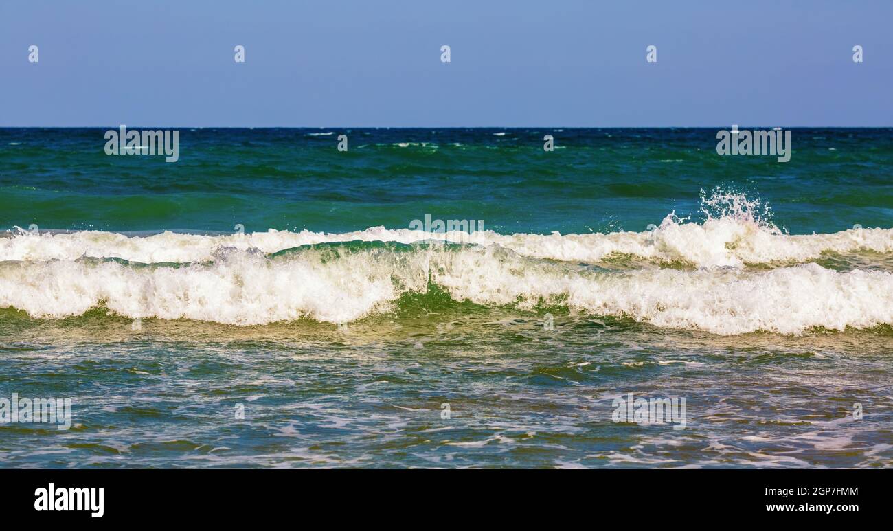 Sky and waves. Sky and waves. Scenic seascape panorama. Sea surf. Black ...