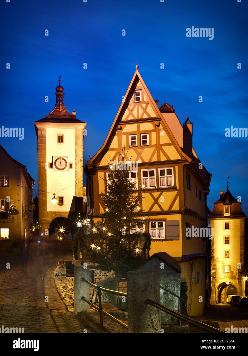 Beautiful view by night of the historic town of Rothenburg ob der ...