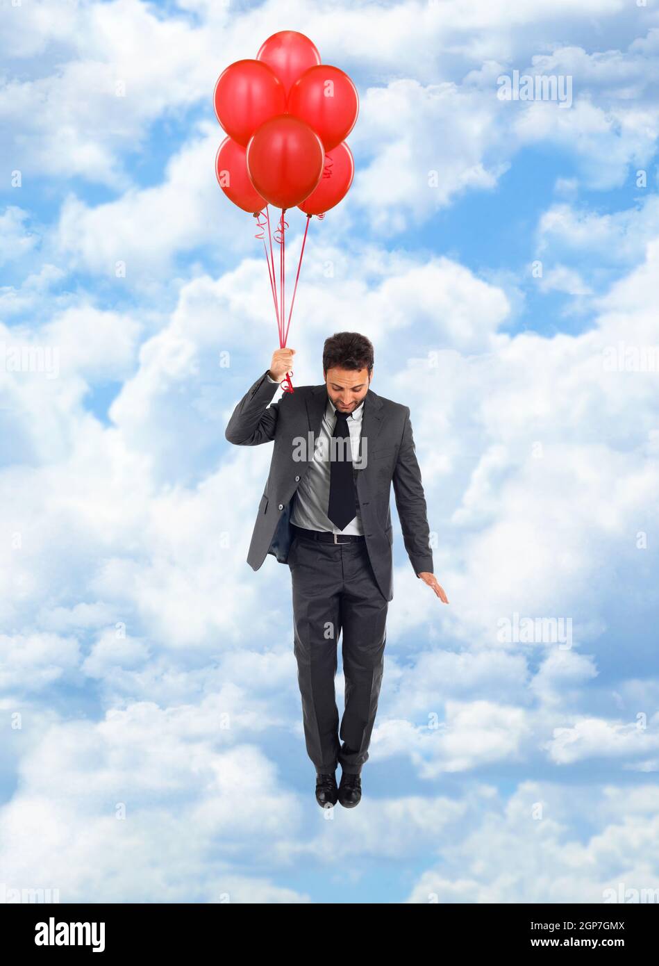 Helium balloons flying person hi-res stock photography and images - Alamy