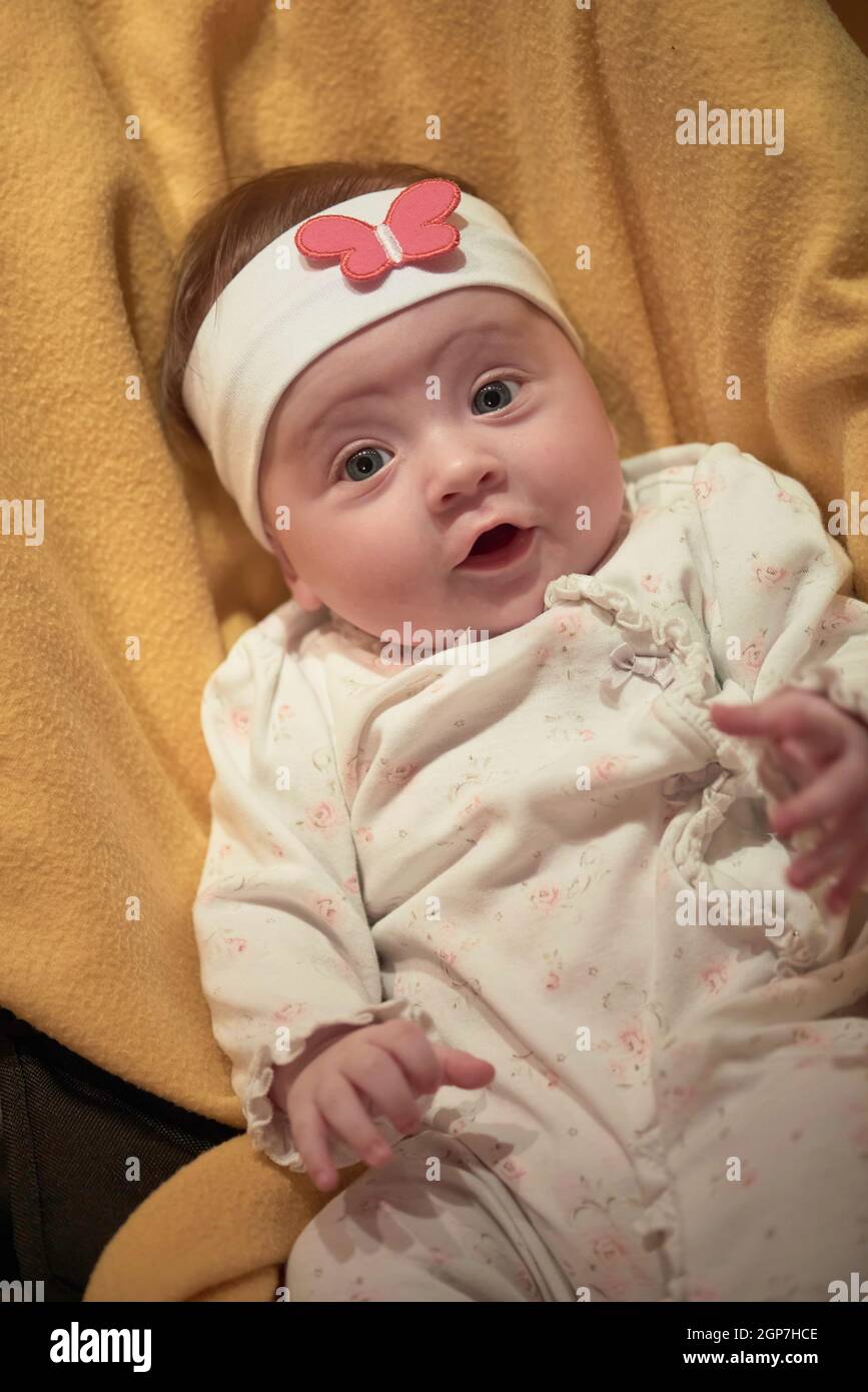 portrait happy cute newborn little baby smilling at home Stock Photo ...