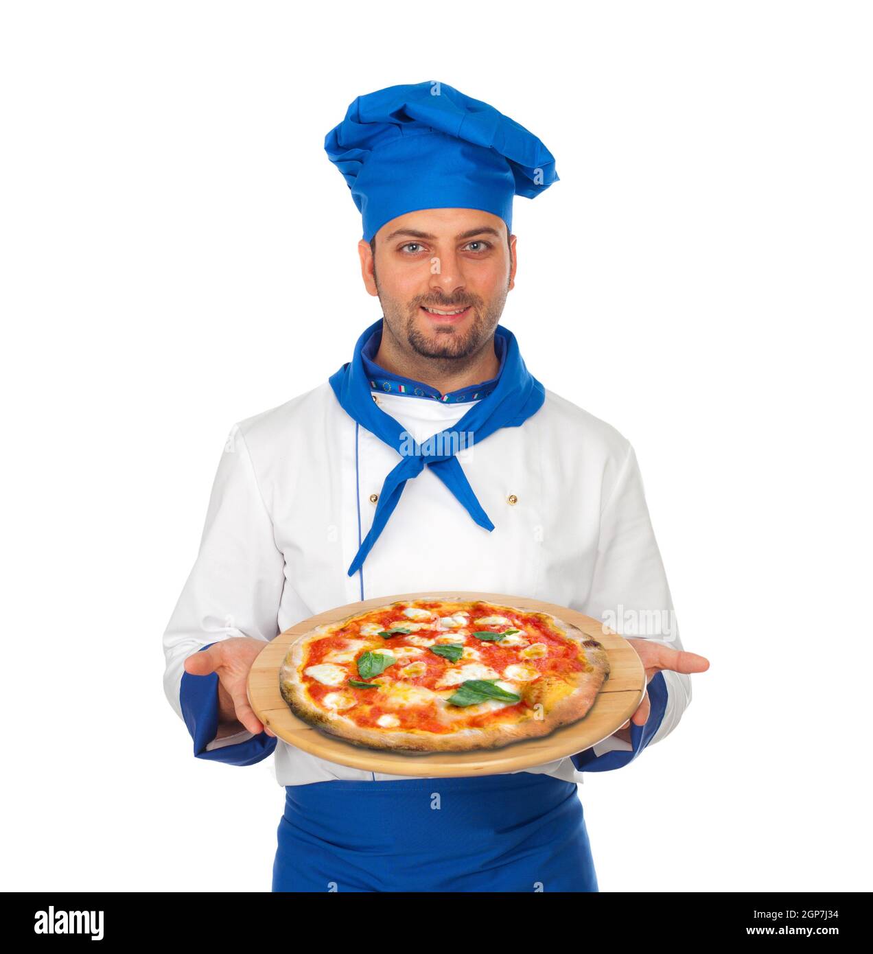 Young chef with neapolitan pizza margherita Stock Photo - Alamy