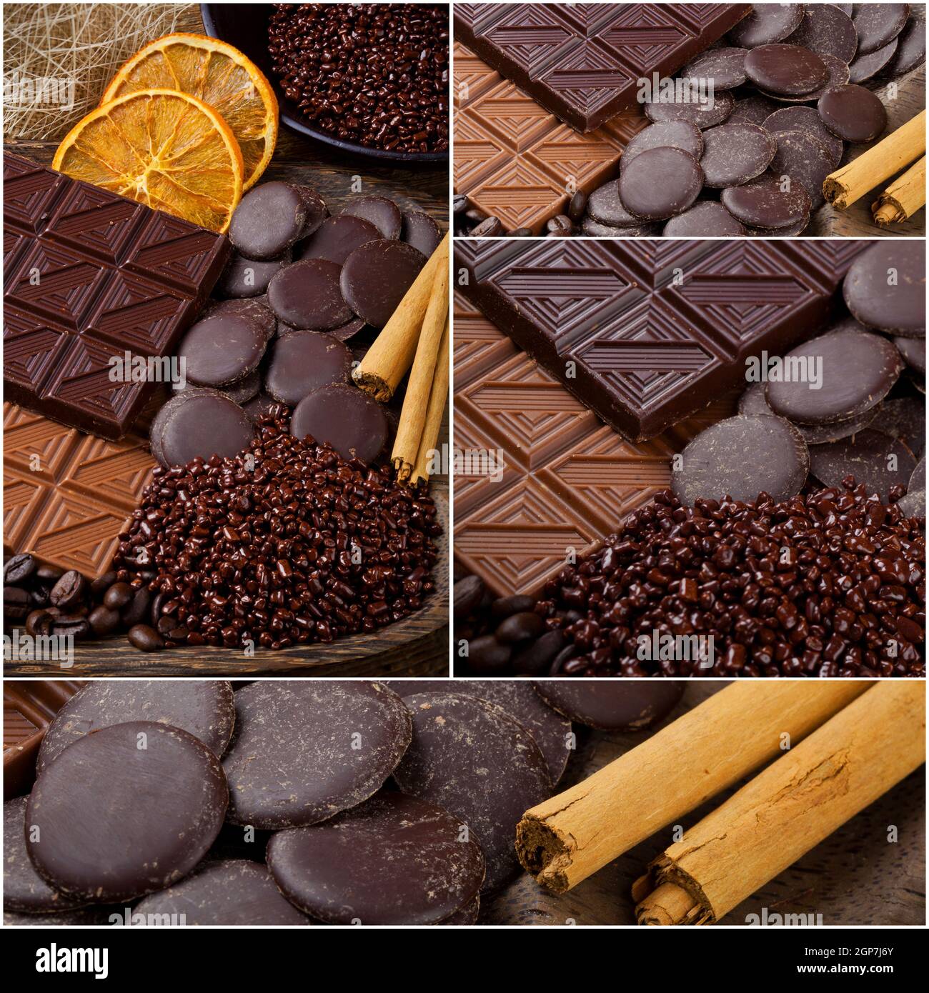 Chocolate collage of various type with cinnamon Stock Photo - Alamy