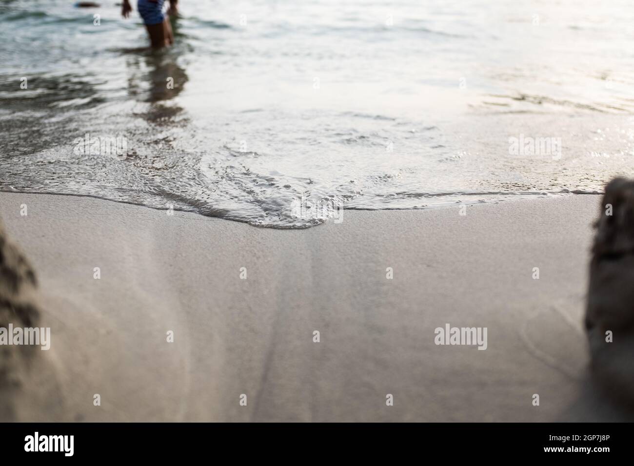 Wave sea water shore edge on the sand of a Mediterranean beach Stock ...