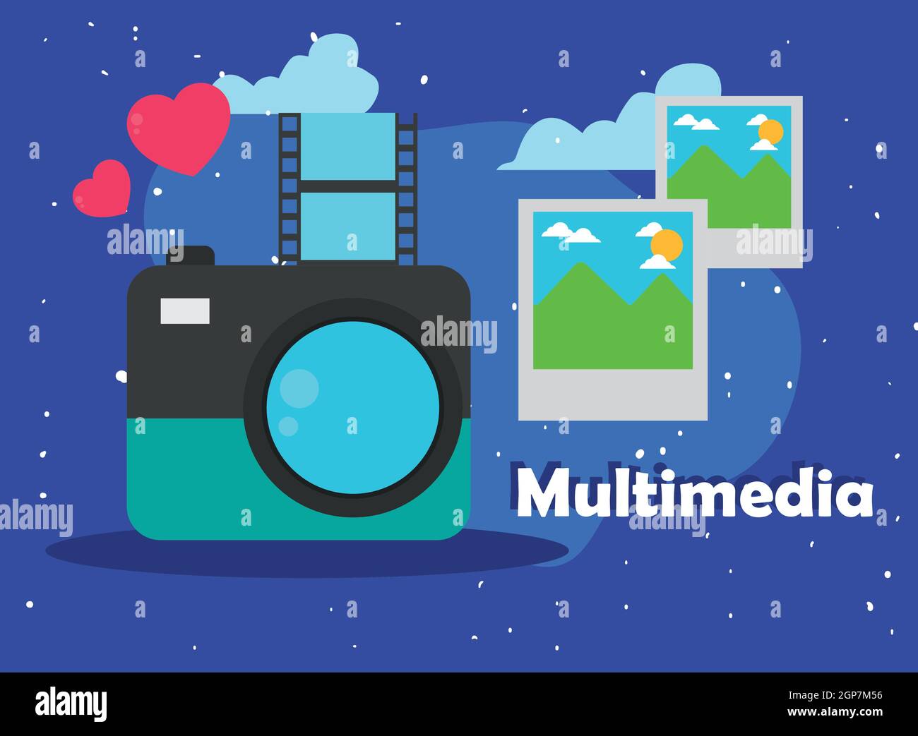 Camera with strip and pictures of multimedia theme Stock Vector Image ...