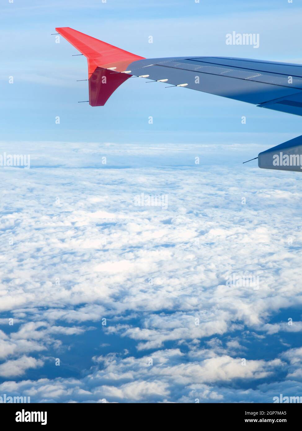 Flying and traveling, view from airplane window on the wing Stock Photo ...
