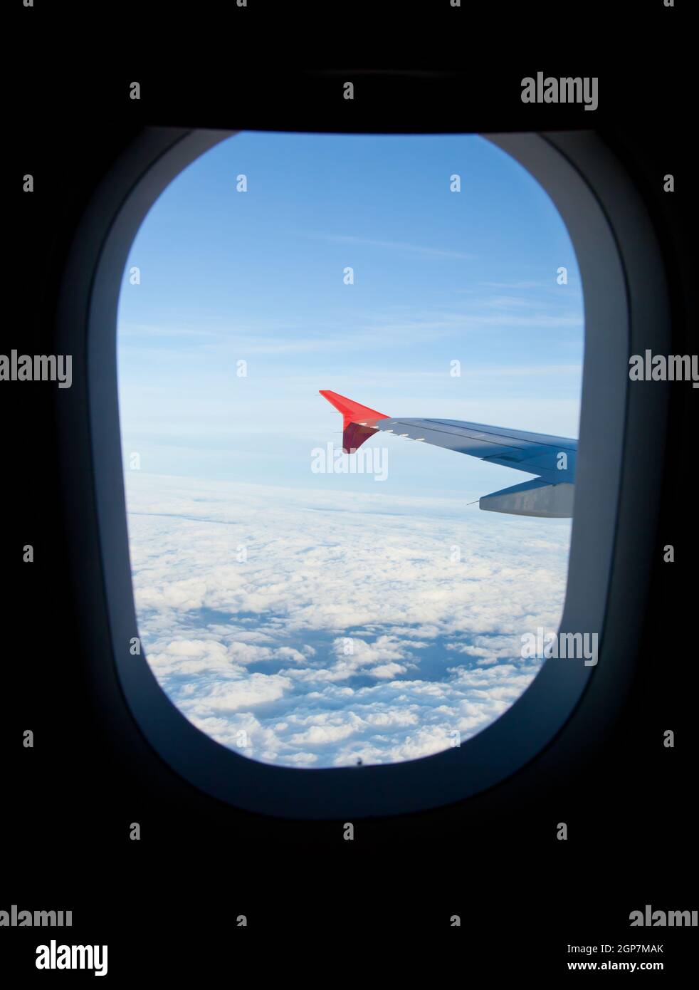 Flying and traveling, view from airplane window on the wing Stock Photo ...