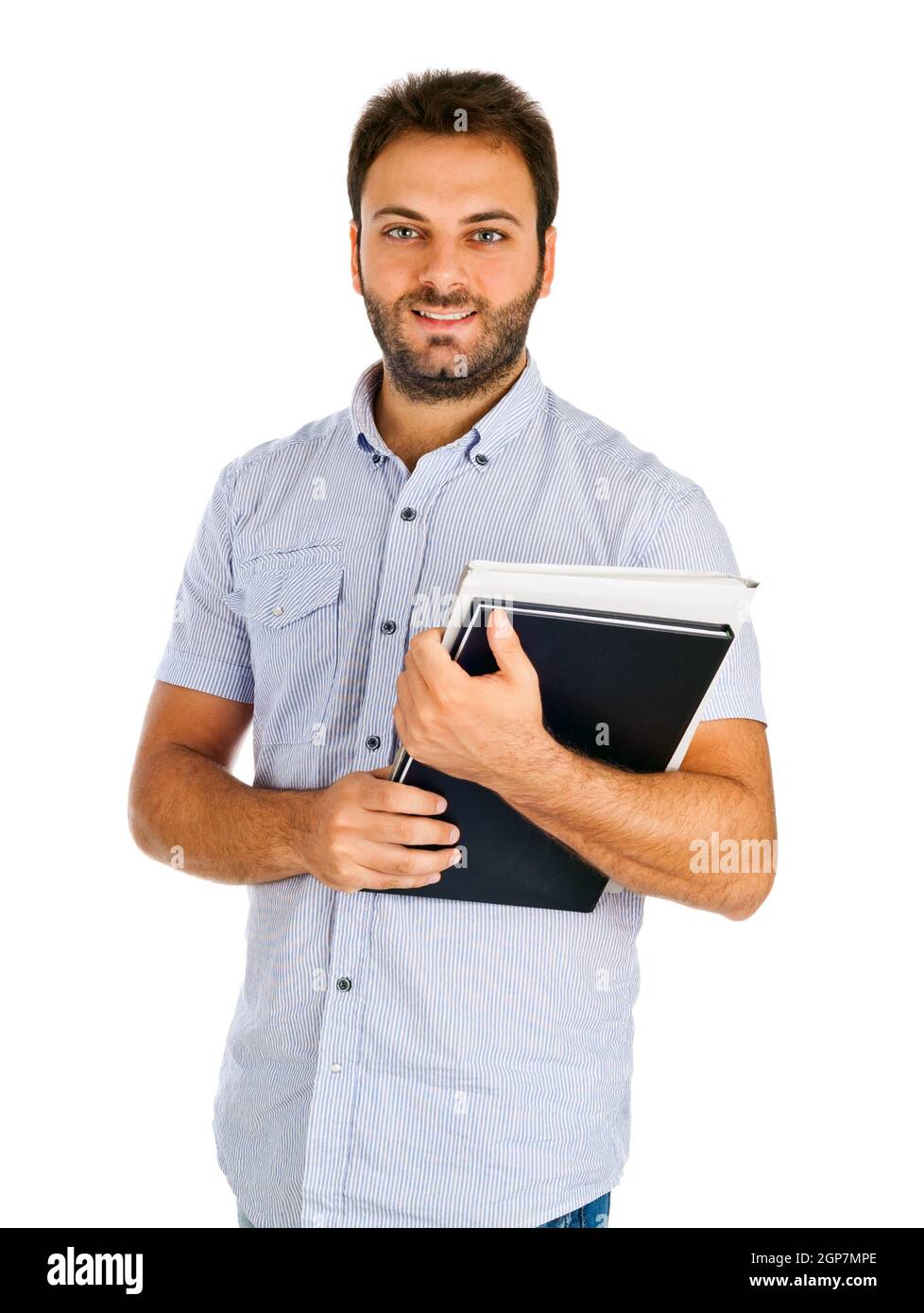 Portrait of a young student on white background Stock Photo - Alamy