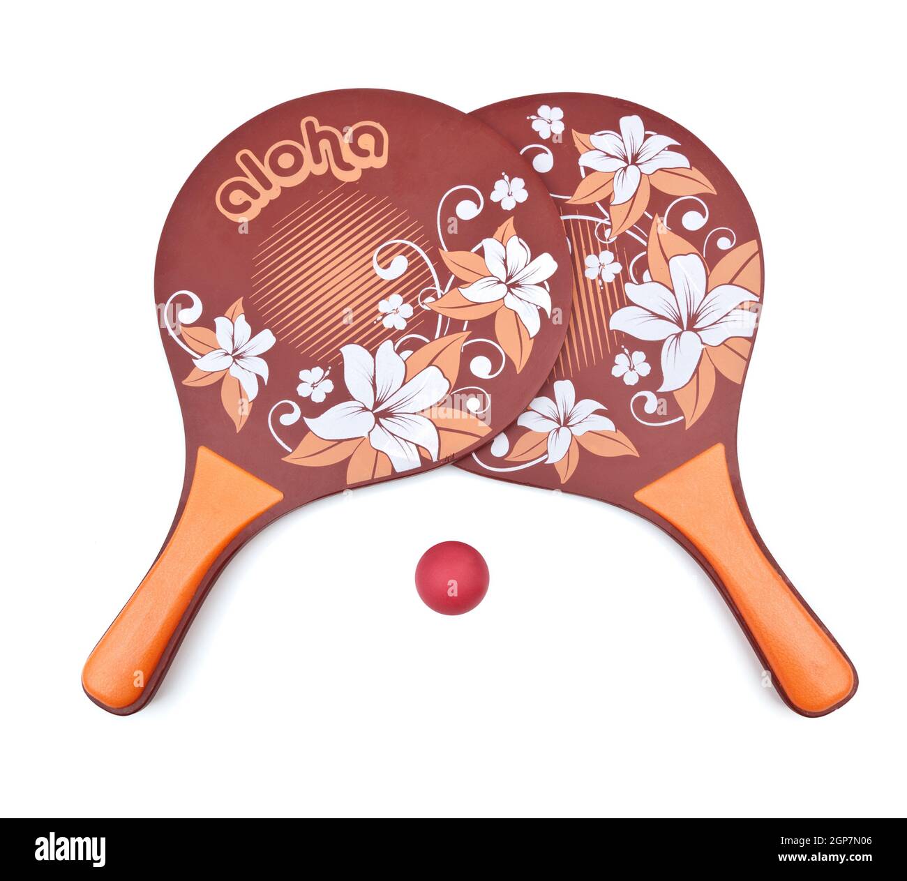 Two rackets and ball on white background Stock Photo - Alamy