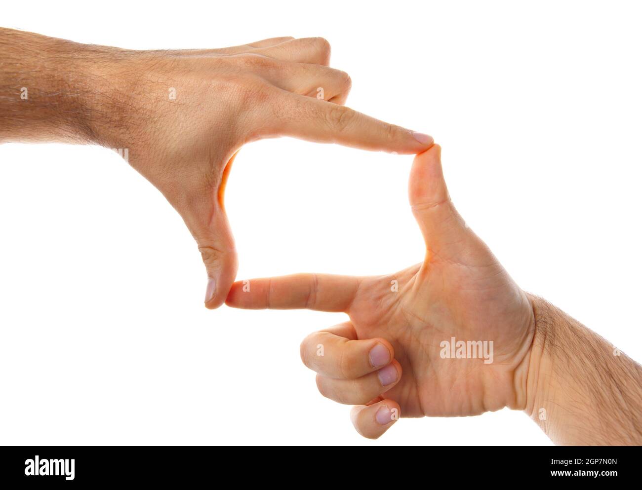 Male hands making frame isolated on white background Stock Photo - Alamy