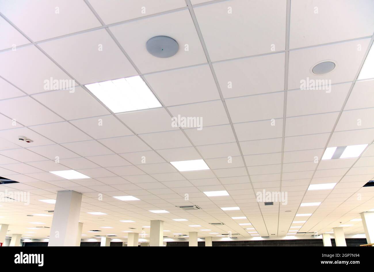 Modern design white office ceiling with white tiles and lighting Stock ...