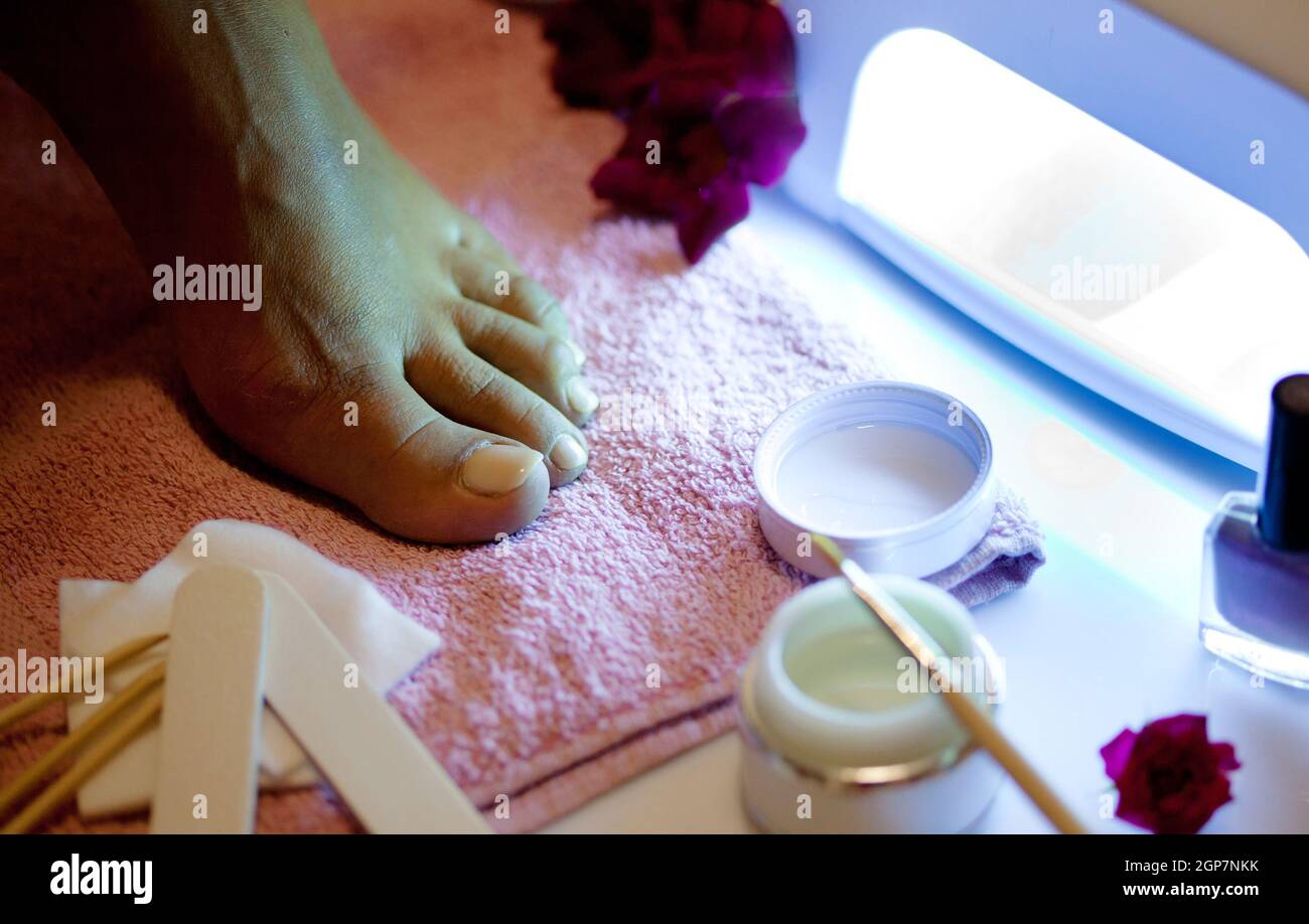 Nail Spa manicure and pedicure with equipment Stock Photo - Alamy