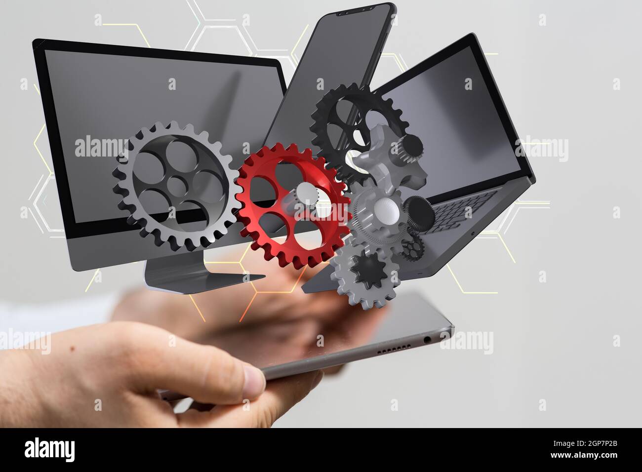 3D rendering of digital devices in the space Stock Photo - Alamy